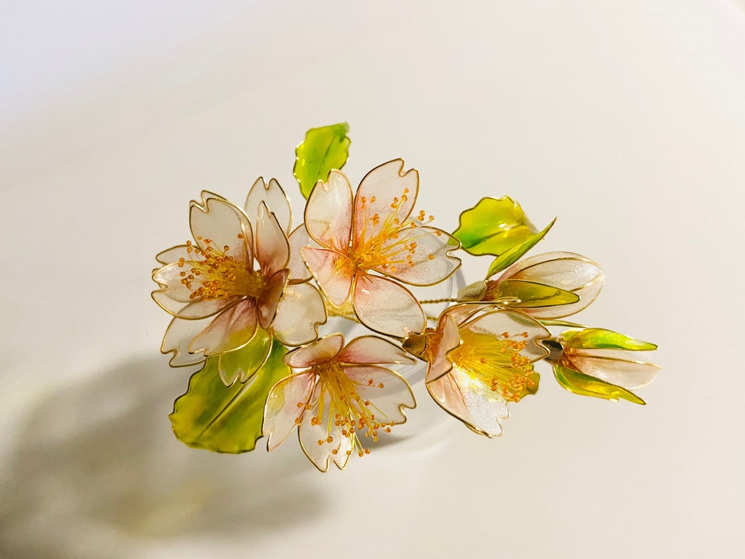 Handmade Hairpin,japanese Kanzashi Hairpin,glass Resin,cherry Blossom ...