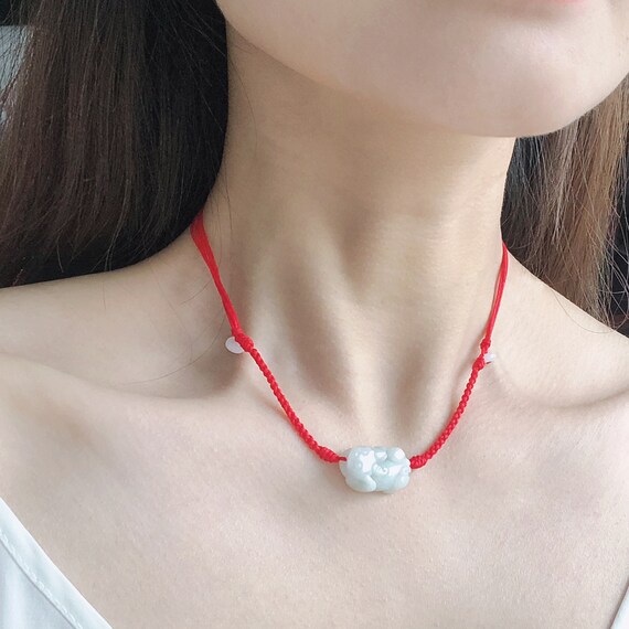 Handmade Adjustable Red / Black String Necklace Natural Jade - Etsy