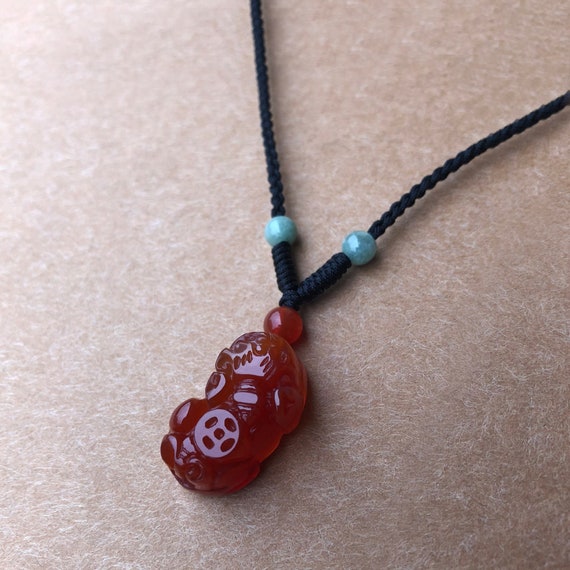 Agate Red Pi Xiu Green Jade Beads Handmade Adjustable Necklace | Etsy
