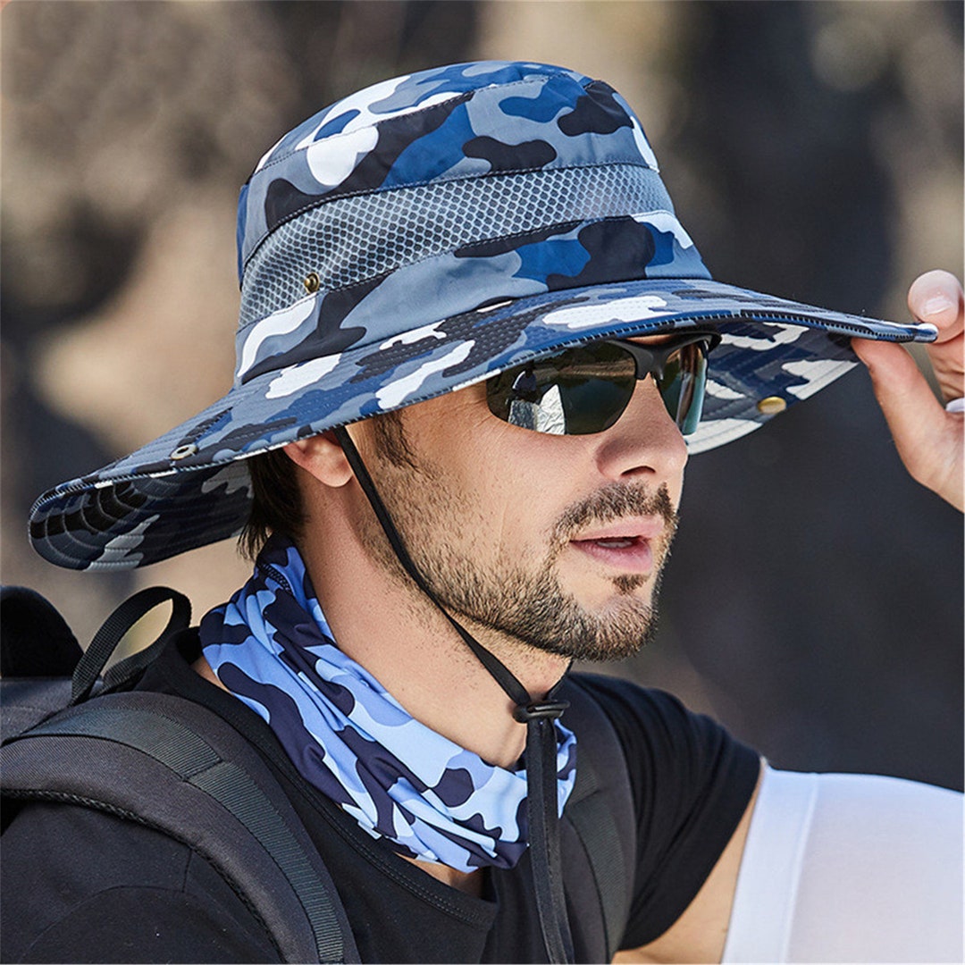 Camouflage Sun Hats for Men Outdoor Fishing Cap Wide Brim Anti-uv Beach ...
