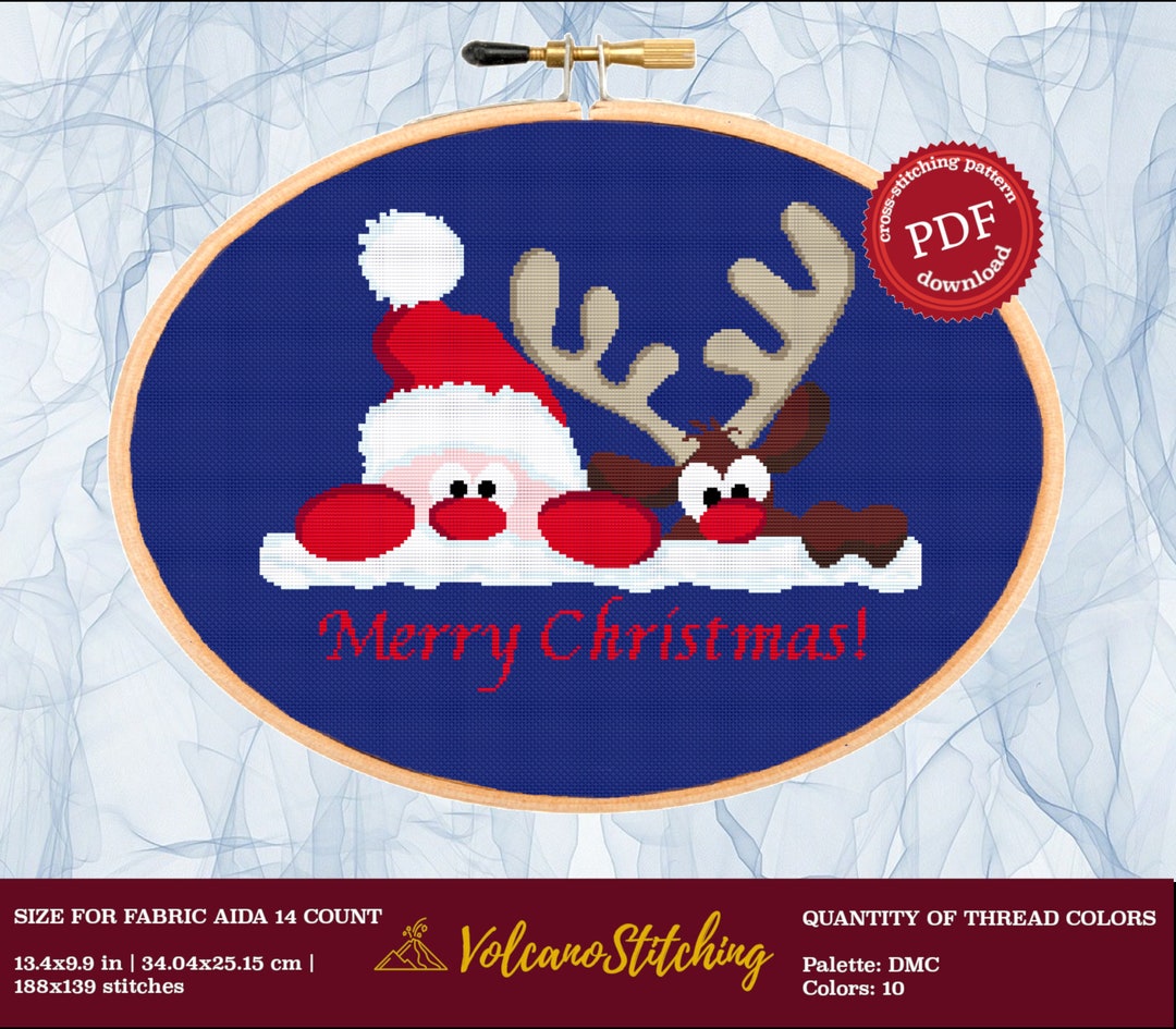 Santa Cross Stitch Pattern, Rudolf Embroidery Hoop Art, Christmas ...