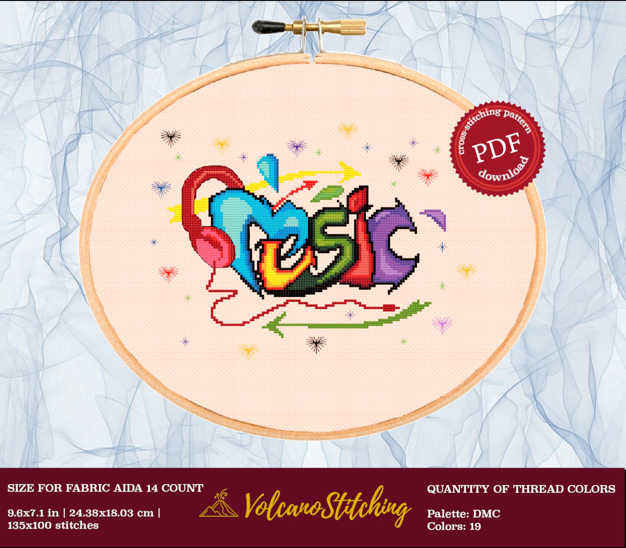 Music Graffiti #72 Cross Stitch Embroidery PDF Pattern Download | Cross ...