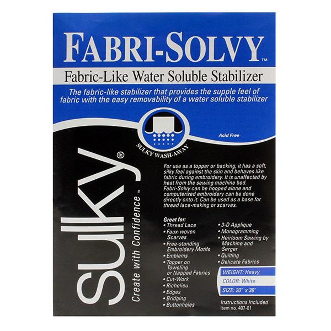 Sulky Fabri-solvy Stabilizer - White - 20'' X 1 Yd. Pkg - Etsy