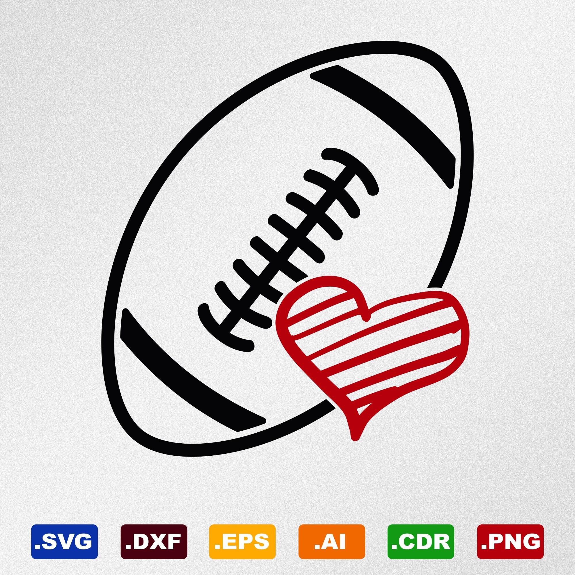 Football Heart Svg Dxf Eps Ai Cdr Vector Files for | Etsy