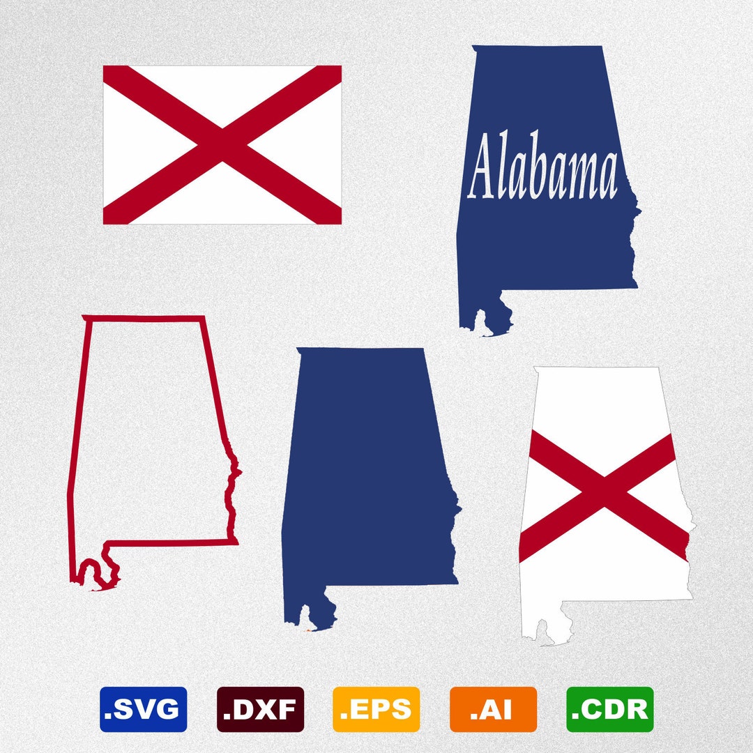 Alabama Map Flag Svg, Dxf, Eps, Ai, Cdr Vector Files for Silhouette ...