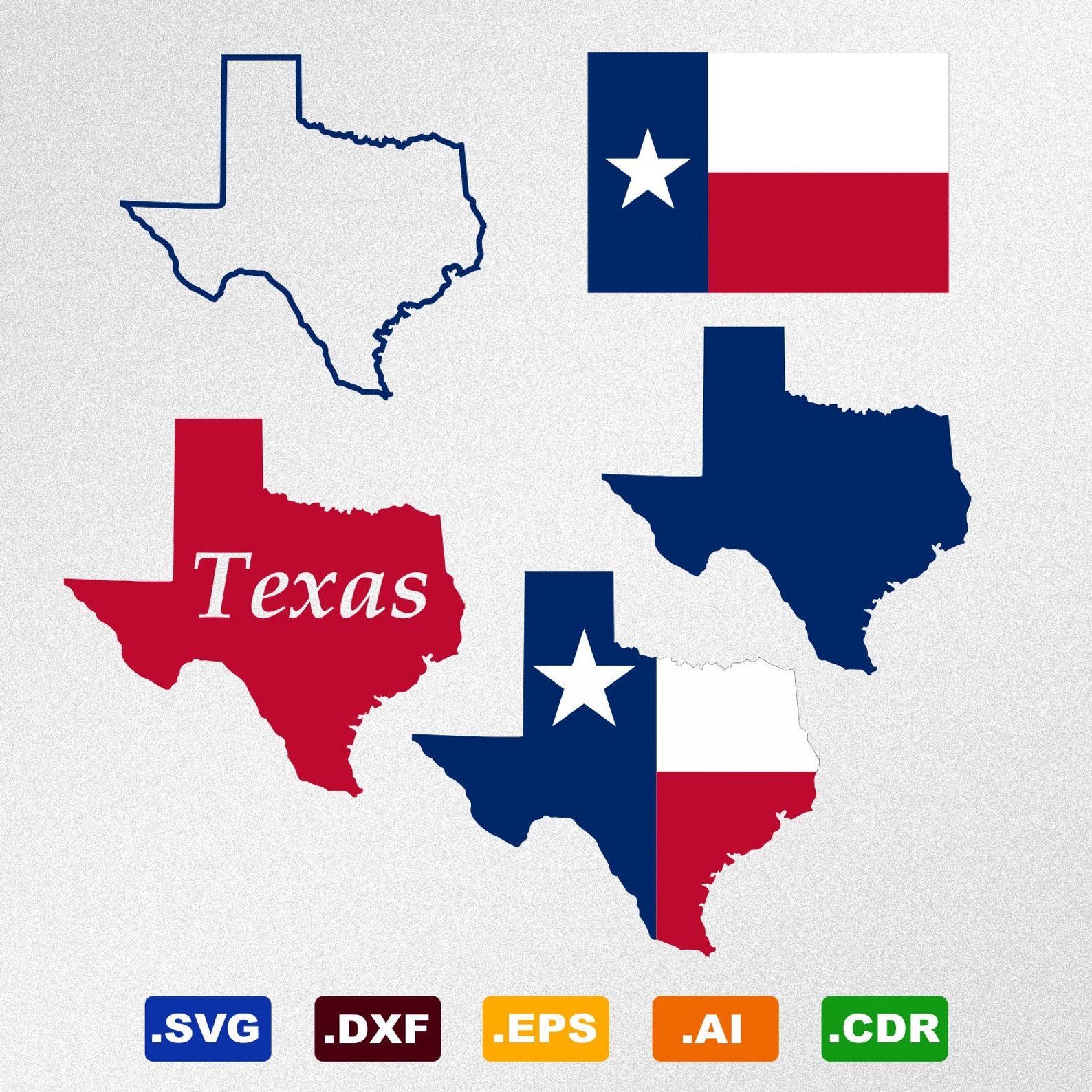Texas Map Flag Svg, Dxf, Eps, Ai, Cdr Vector Files for Silhouette ...