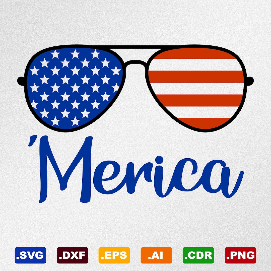 Merica Sunglasses American Flag Svg, Dxf, Eps, Ai, Cdr Vector Files for ...