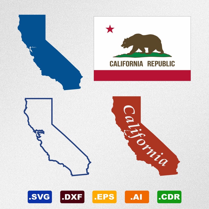 California Map Flag Svg Dxf Eps Ai Cdr Vector Files for | Etsy