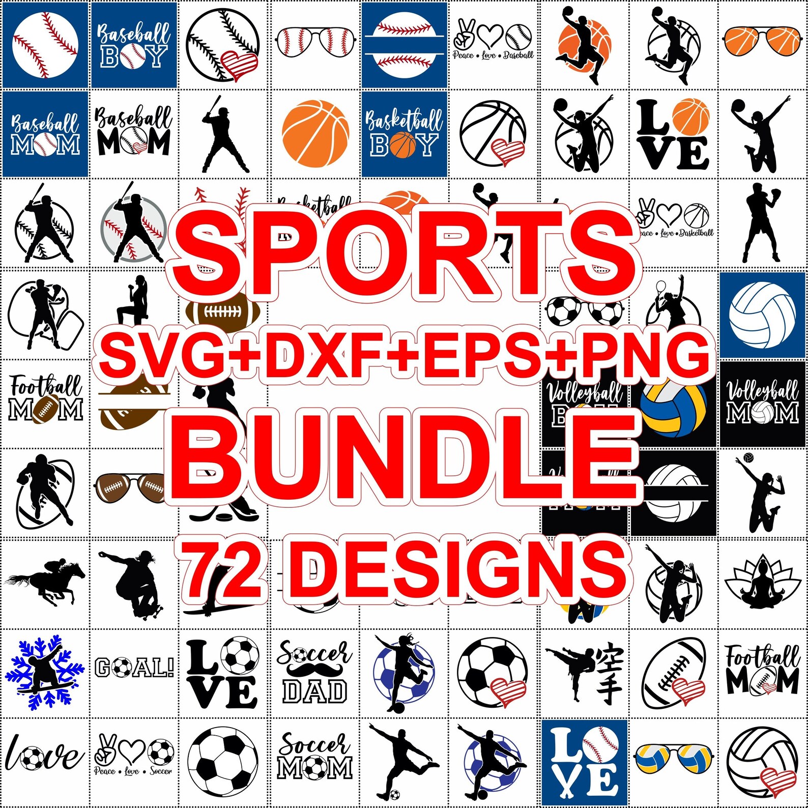 Sports Bundle Svg, Dxf, Eps Vector Files for Cricut, Silhouette ...
