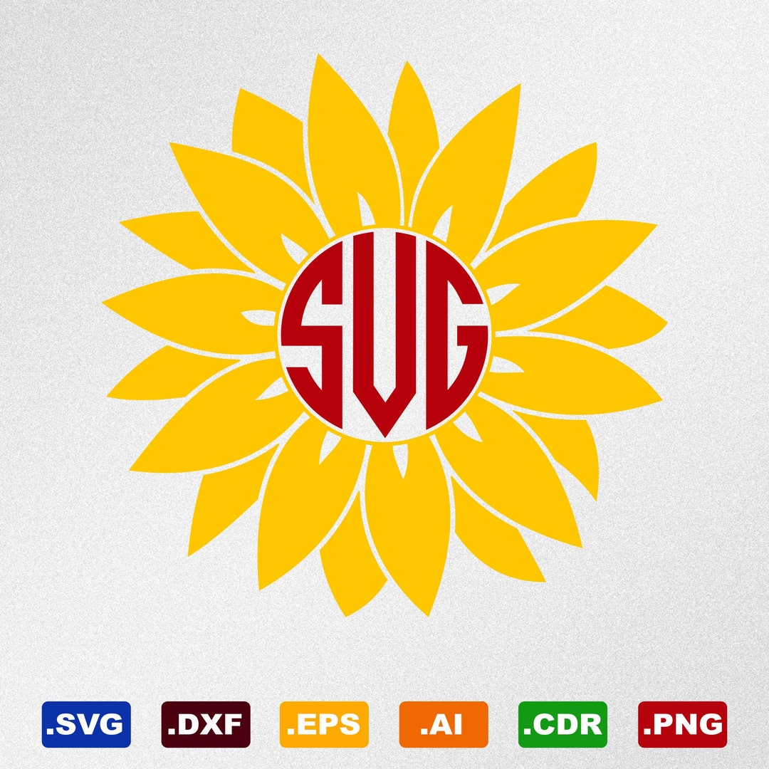 Sunflower Monogram Frame Svg, Dxf, Eps, Ai, Cdr Vector Files for ...