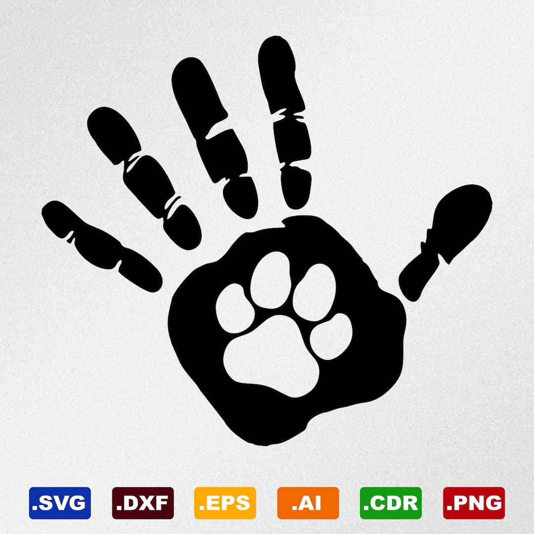 Hand Paw Print Svg, Dxf, Eps, Ai, Cdr Vector Files for Silhouette ...