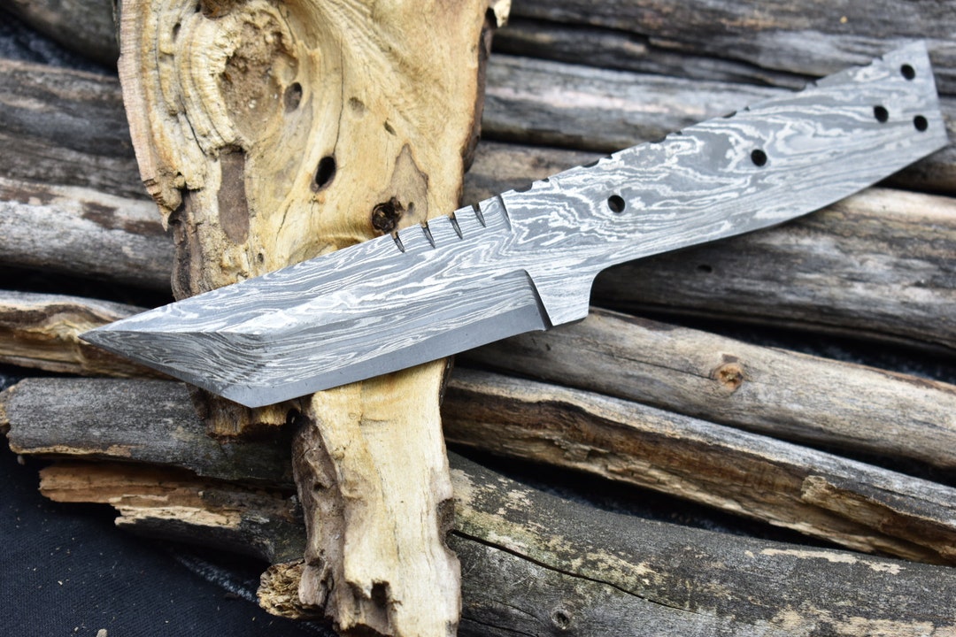 Hand Forged Damascus Steel Tanto Knife Blank Blade, Kive Blank, Custom ...