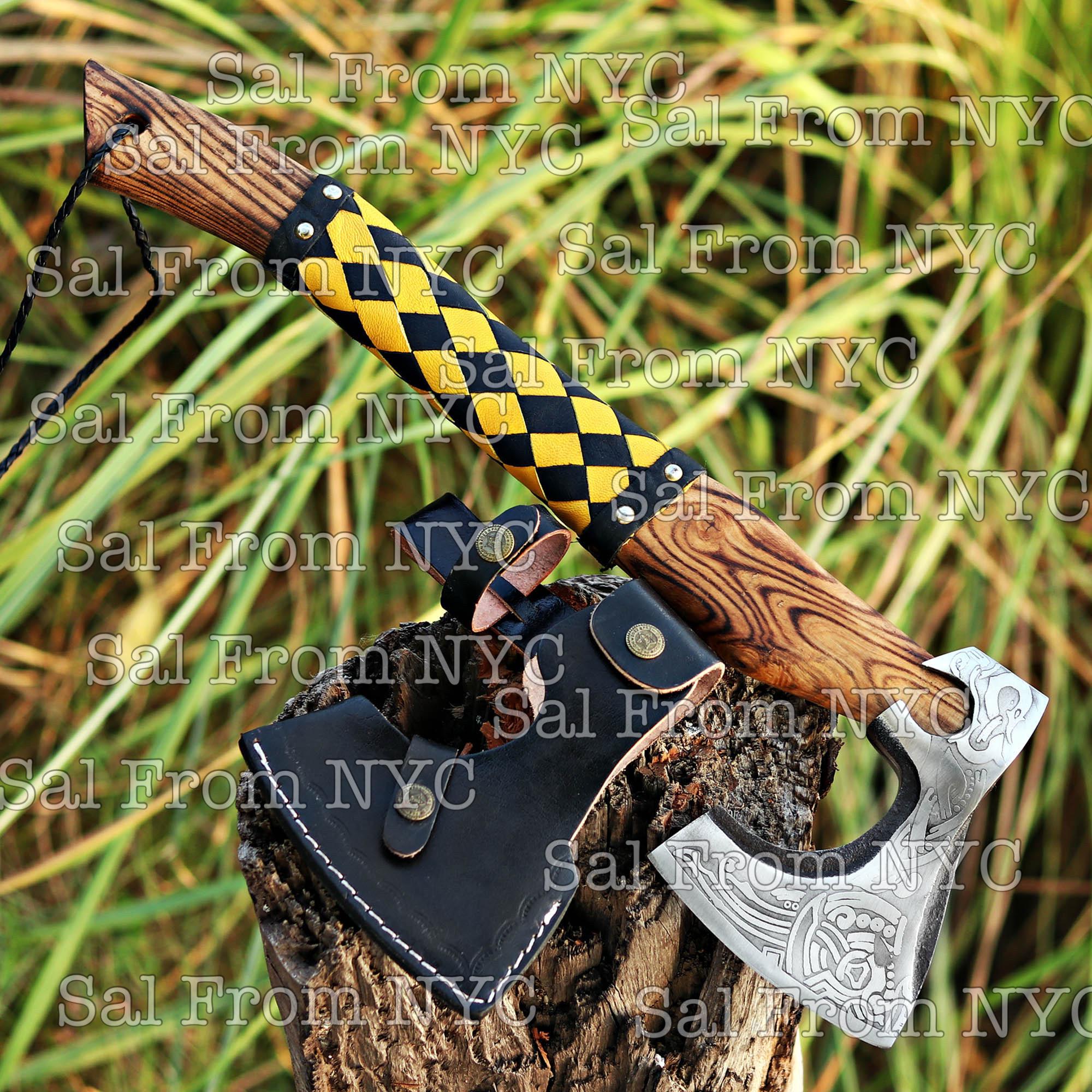 Viking Axe, Carbon Steel Bearded Hatchet With Leather Wrap Handle ...