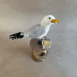Needle Felted Seagull on Wooden Cotton Reel, Seagull Ornament, Birthday ...