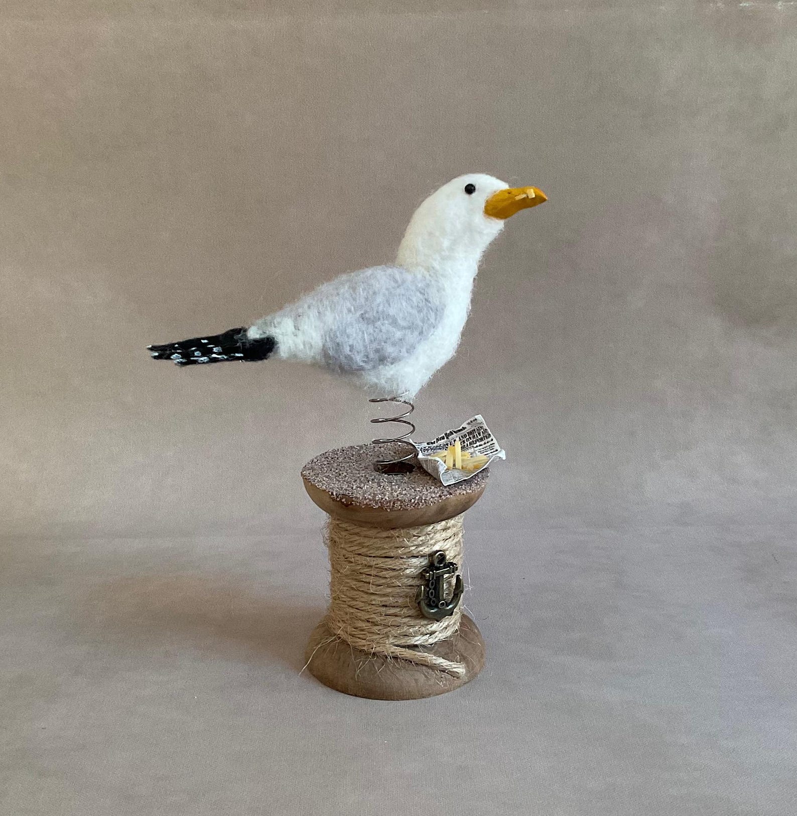 Needle Felted Seagull on Wooden Cotton Reel, Seagull Ornament, Birthday ...