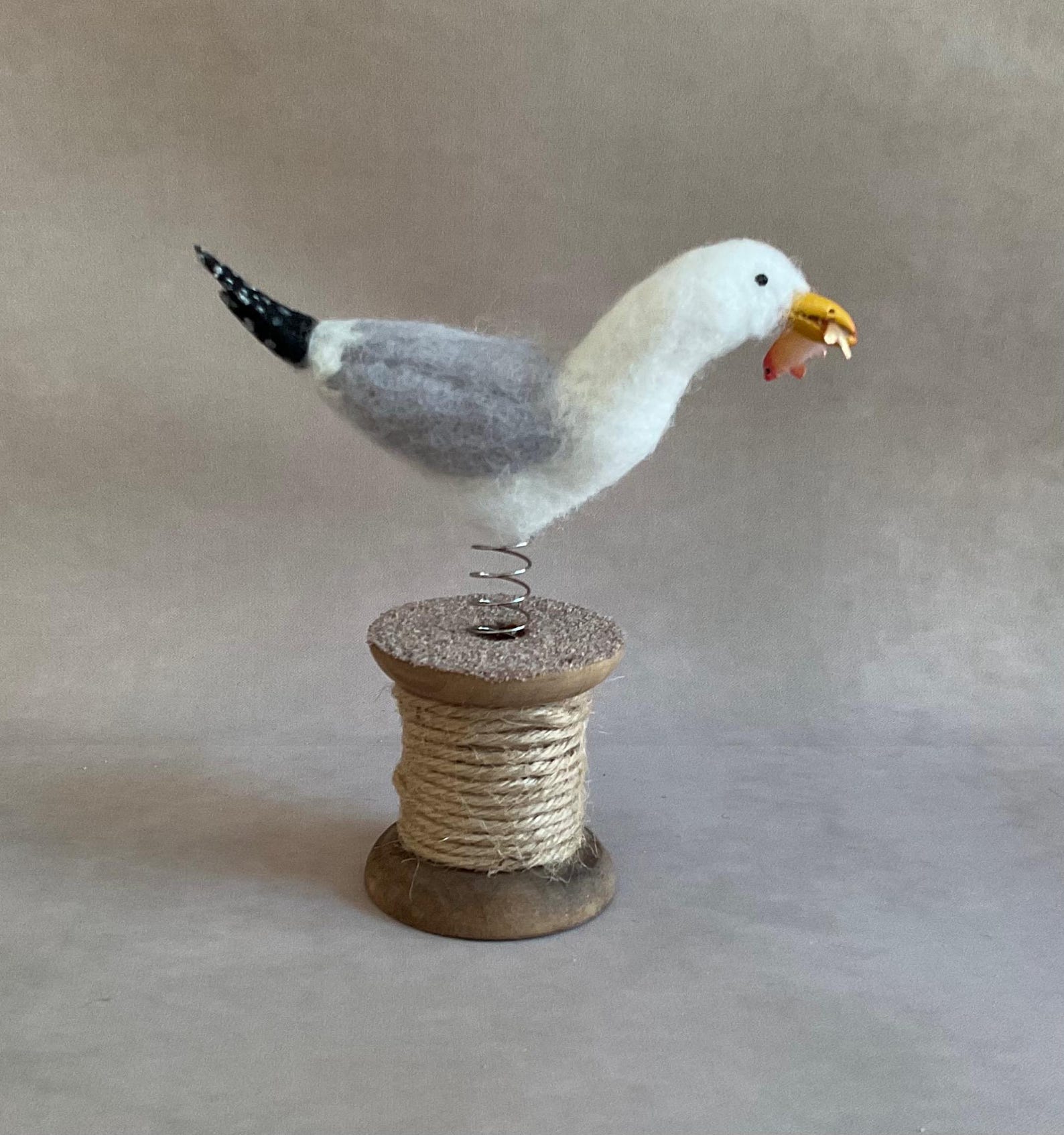 Needle Felted Seagull on Wooden Cotton Reel, Seagull Ornament, Birthday ...