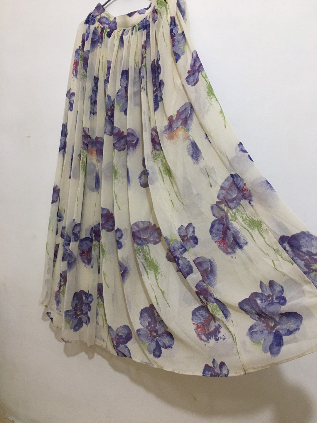 Off-white-lavender Georgette Floral Lehenga Skirt Full Flare - Etsy