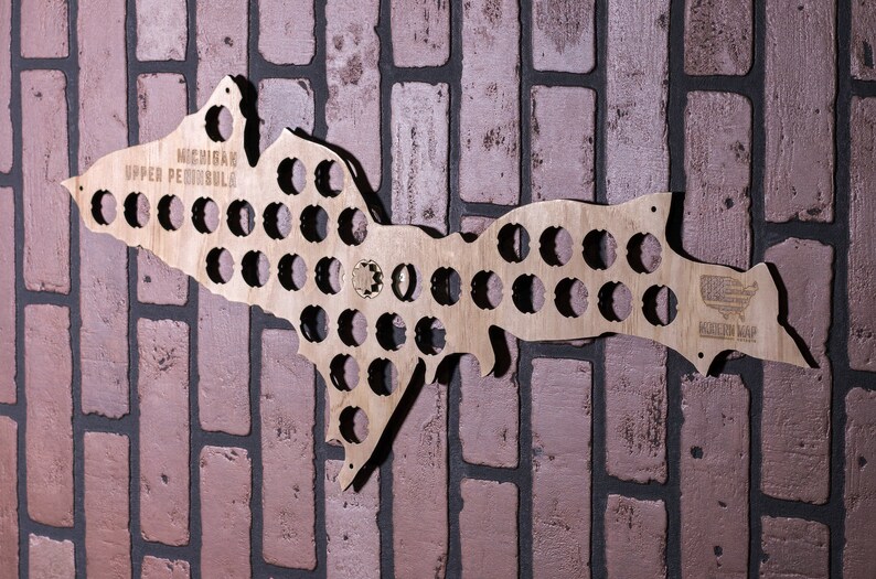 Michigan Upper Peninsula Beer Bottle Cap Map – Made of Birch Wood ...