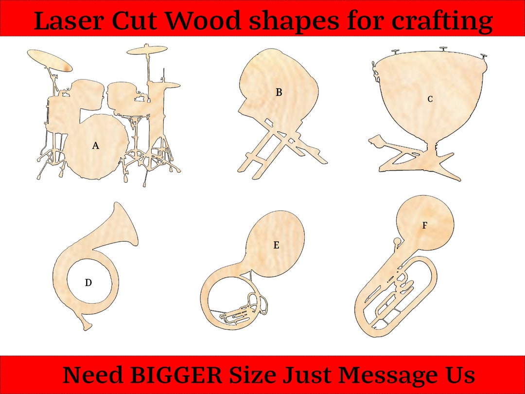 Musical Instruments Drums Trumpet Congos Wood Cutout Shapes and ...