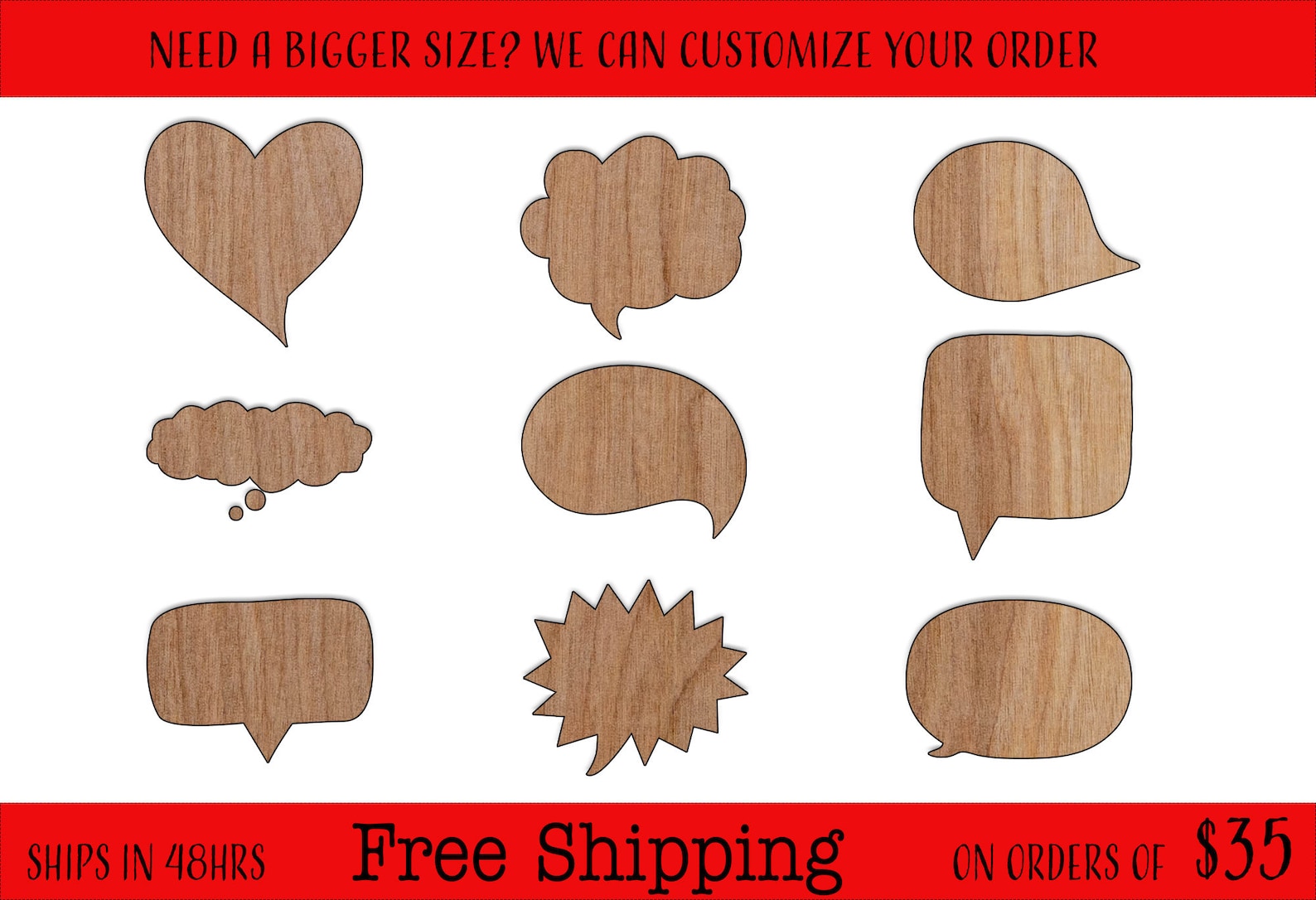 Speech Bubble Unfinished Wood Cutouts Shapes Large & Small Sizes - Etsy