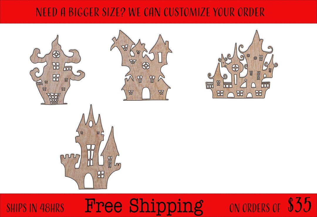 Halloween Scary House, Creepy House Unfinished Wood Cutouts Shapes ...