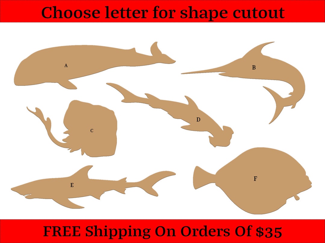 Sharks Marlin Stingray Unfinished Wood Cutouts Shapes Large & Small ...