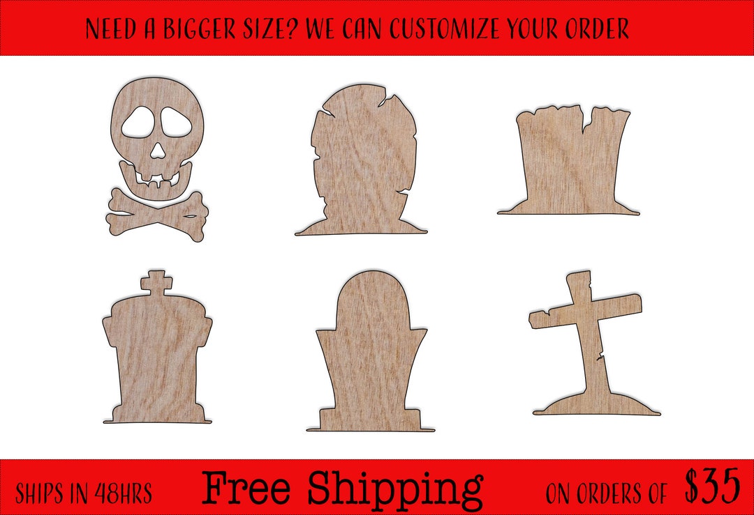 Halloween Tombstone, Creepy, Skull and Cross Bones, Unfinished Wood ...