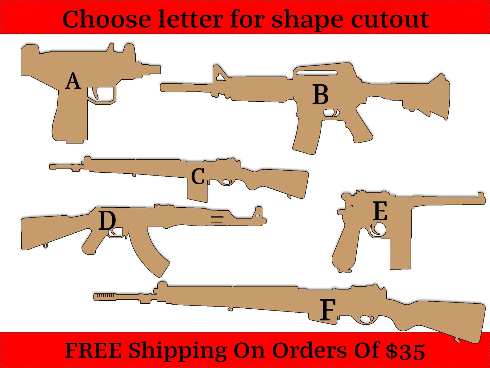 Gun Rifle Pistol Shotgun Themed Wood Cutout Shapes and Silhouettes ...