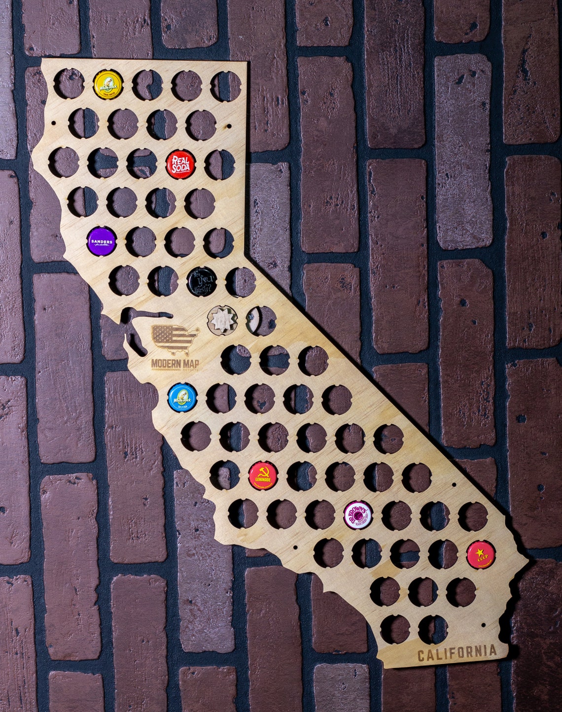 California Beer Bottle Cap Map – Made of Birch Wood – Custom Engraving ...