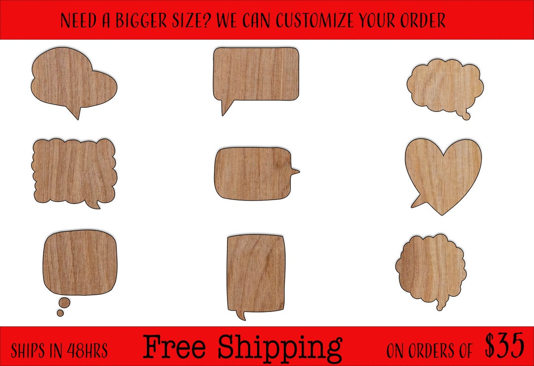 Speech Bubble Text Unfinished Wood Cutouts Shapes Large & Small Sizes ...