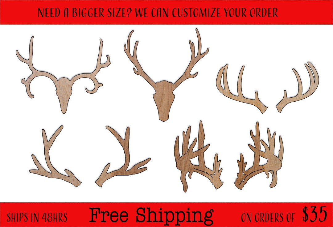 Antlers Deers Bucks Fawns Unfinished Wood Cutouts Shapes Large & Small ...