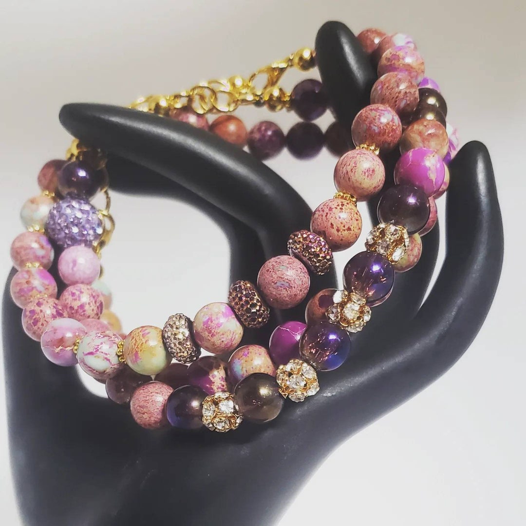 Stack Beaded "hibiscus Bubble Gum" Bracelets - Etsy