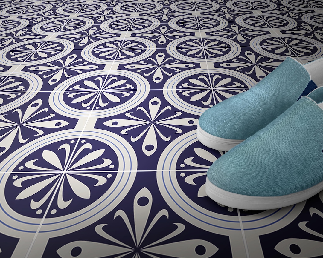 Dark Blue Indigo Decorative Provence Pattern Floor Vinyl Decal - Etsy UK