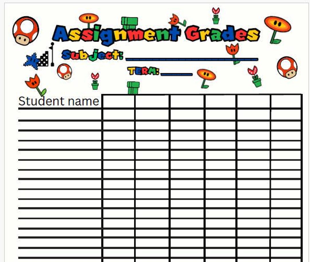 Mario Inspired Themed Assignment Tracker Checklist for Teachers - Etsy