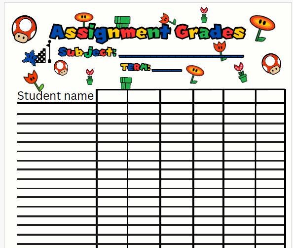 Mario Inspired Themed Assignment Tracker Checklist for Teachers - Etsy