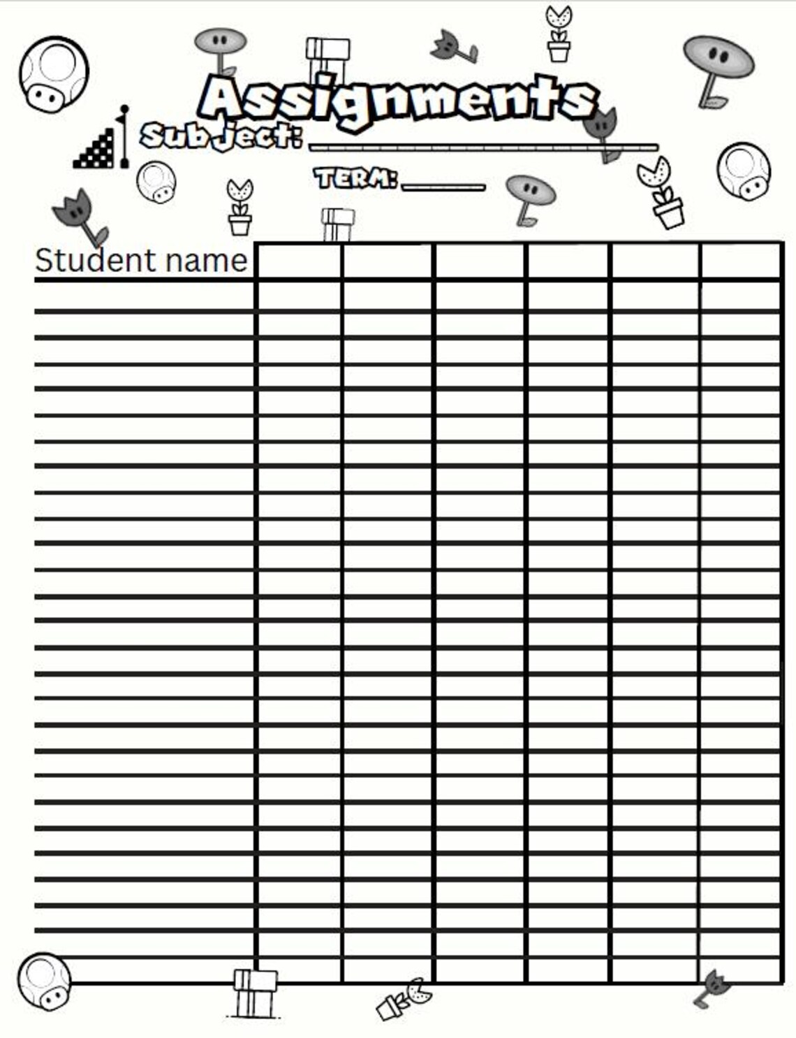 Mario Inspired Themed Assignment Tracker Checklist for Teachers - Etsy