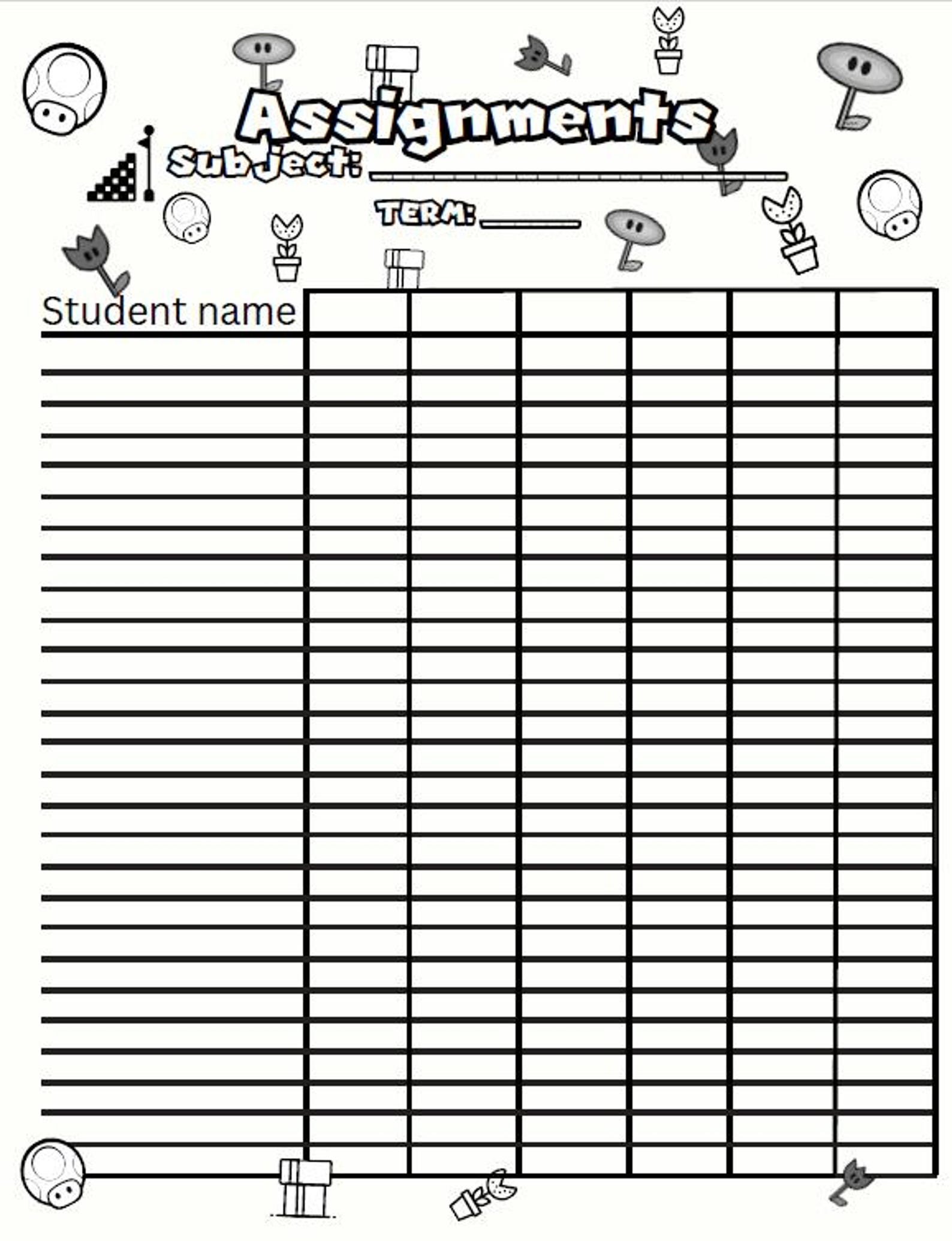 Mario Inspired Themed Assignment Tracker Checklist for Teachers - Etsy