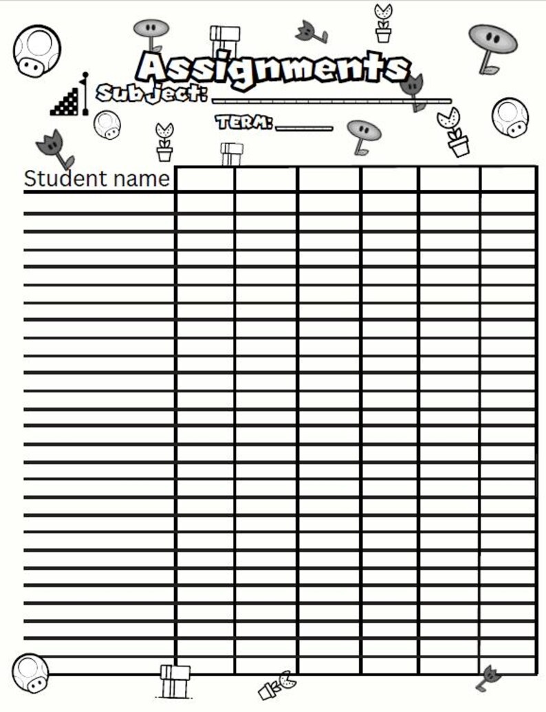 Mario Inspired Themed Assignment Tracker Checklist for Teachers - Etsy