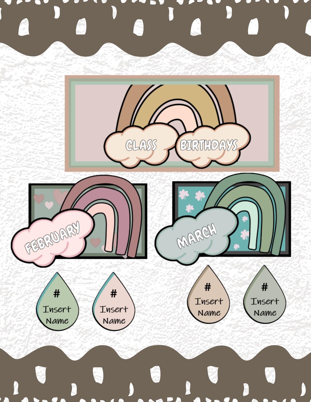 Boho Rainbow Birthday Wall Set With EDITABLE Name / Date Tags and ...