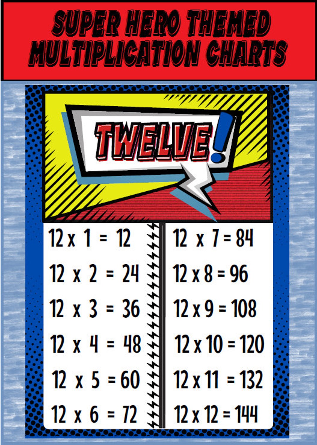 Super Hero Themed Multiplication Charts - 3 Formats - Etsy
