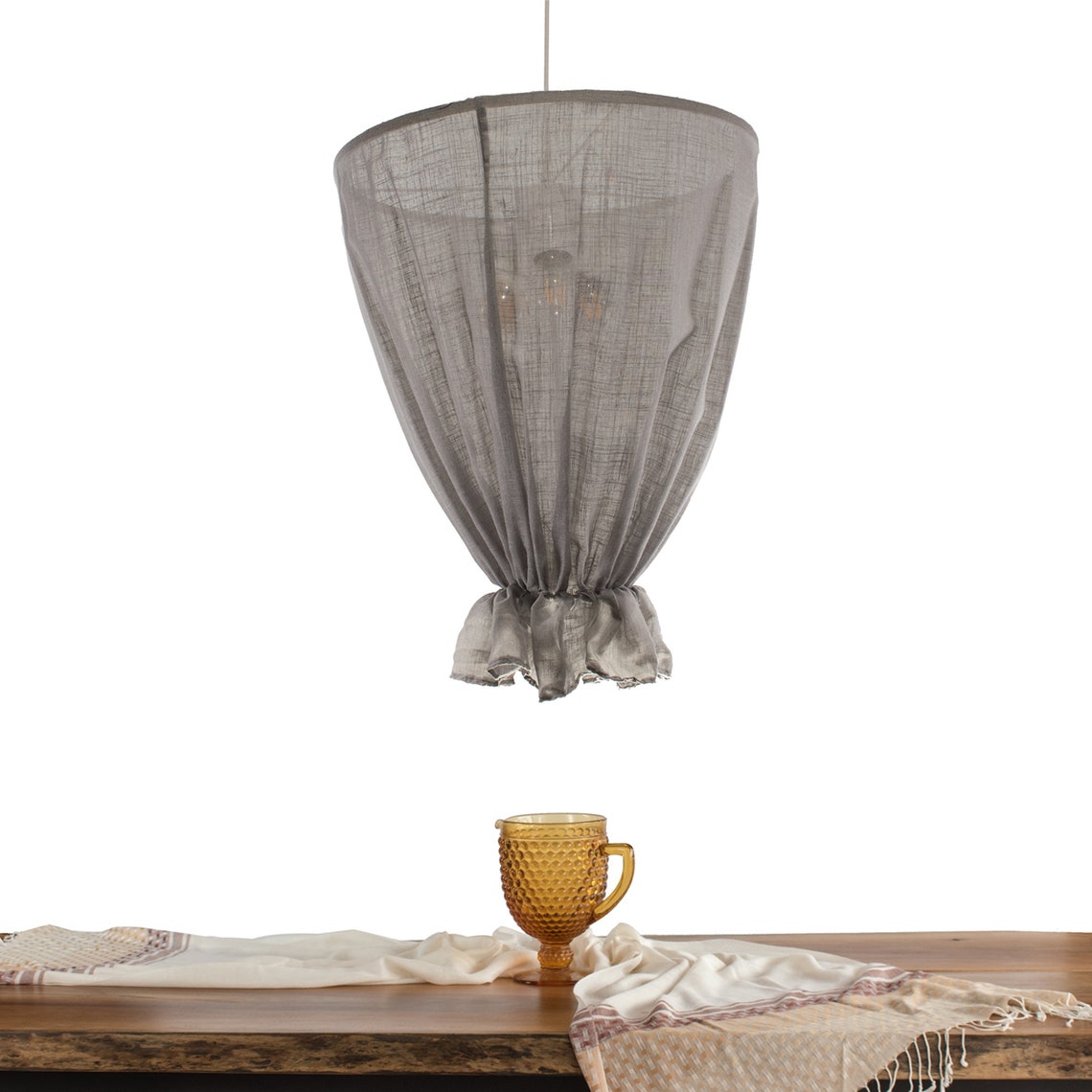 Jhina Boho Gray Linen Ceiling Light Bedroom Decoration - Etsy