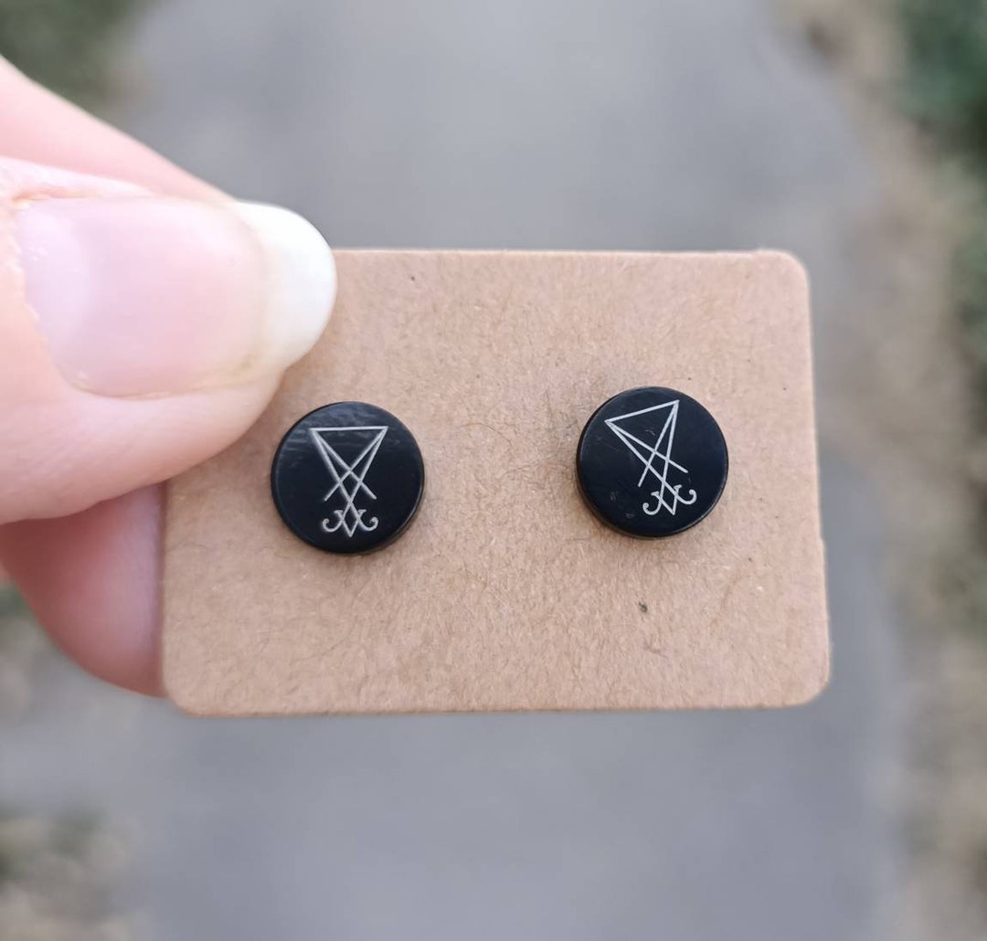 Sigil of Lucifer Earrings Black Stud Earrings Gothic Emo Punk Grunge ...