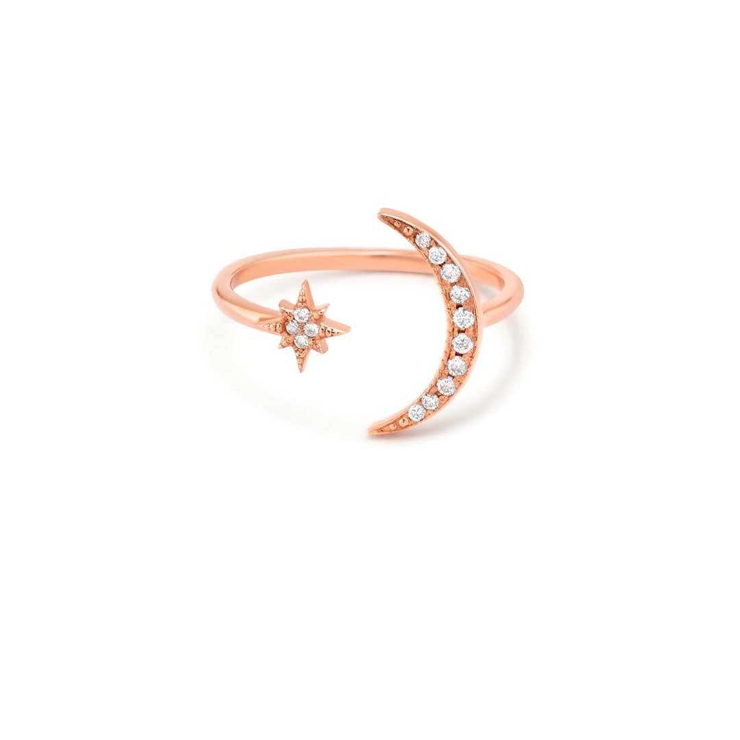 Moon and Star Shaped Ring / 14K Gold Star Shaped Ring / Moon Shaped ...