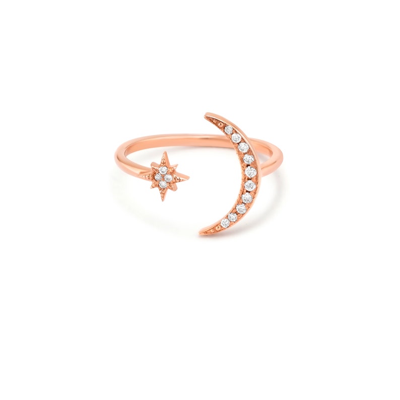 Moon and Star Shaped Ring / 14K Gold Star Shaped Ring / Moon - Etsy