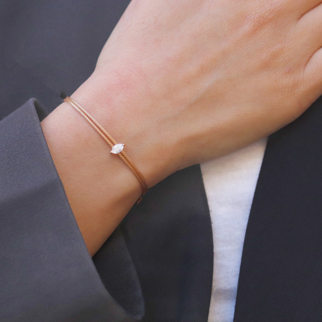 Wax Bracelet With Marquise Created Diamond 0.30 Ctw Solitaire Setting ...