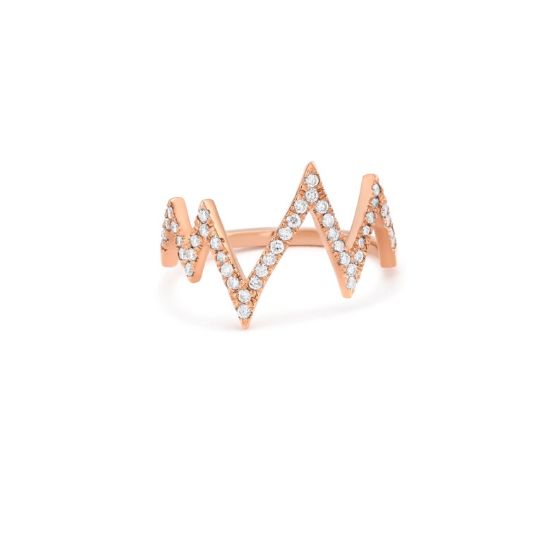 Diamond Zig Zag Ring 14k Solid Gold Stackable Ring Zig Zag - Etsy