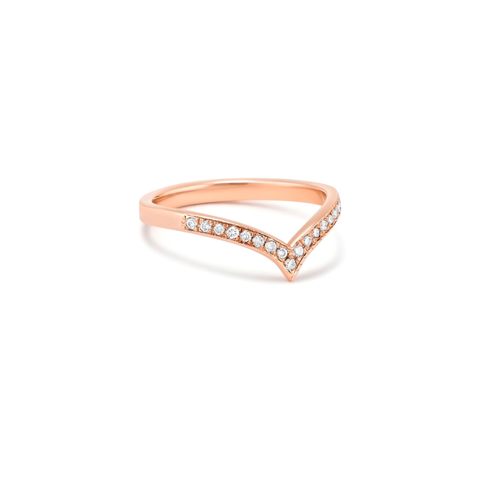 V Ring With Round Diamond in 14k Gold / Diamond V Ring / Chevron Ring ...