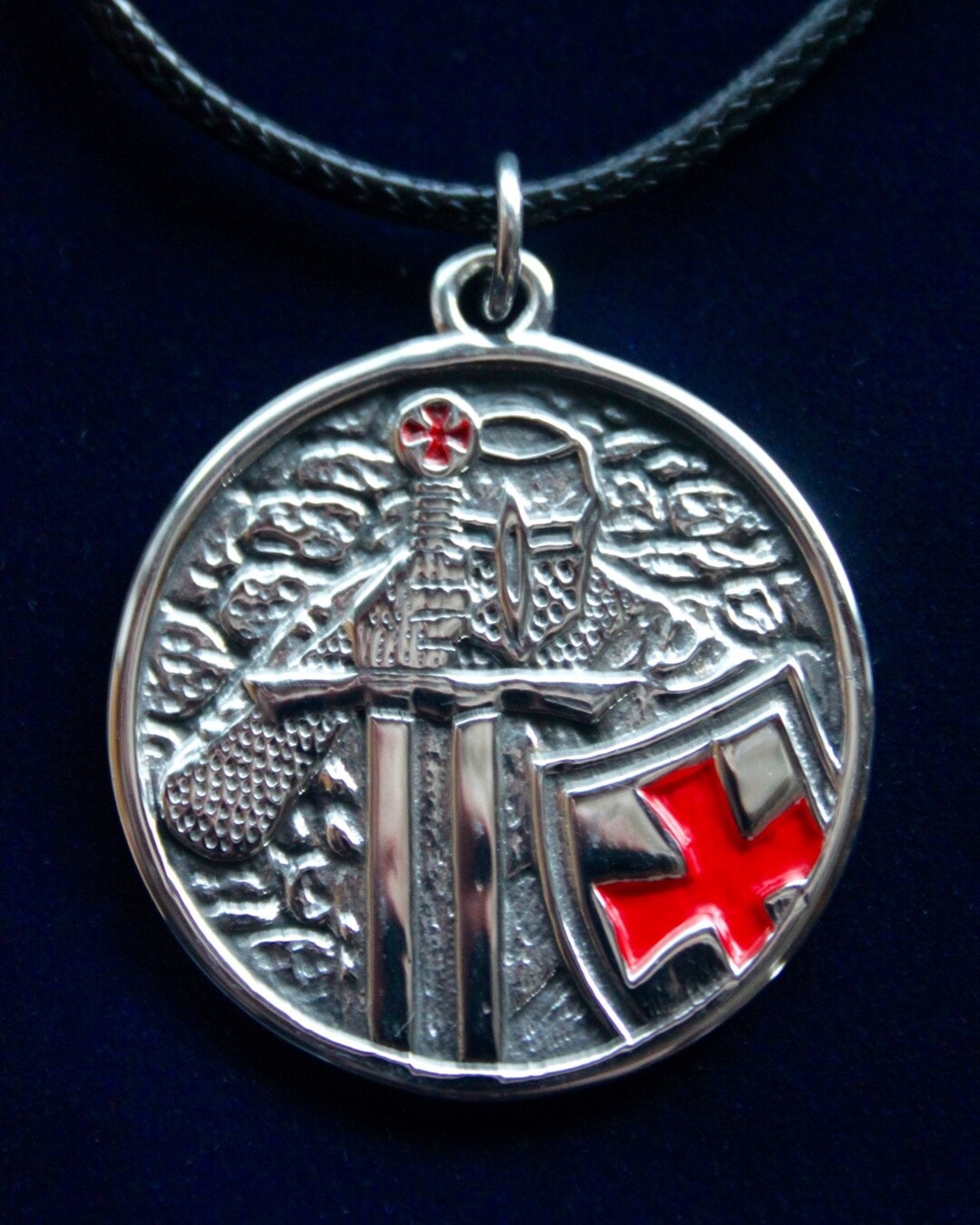 Mediaeval Knights Templar Pendant Waxed Cord Necklace With Gift Pouch ...