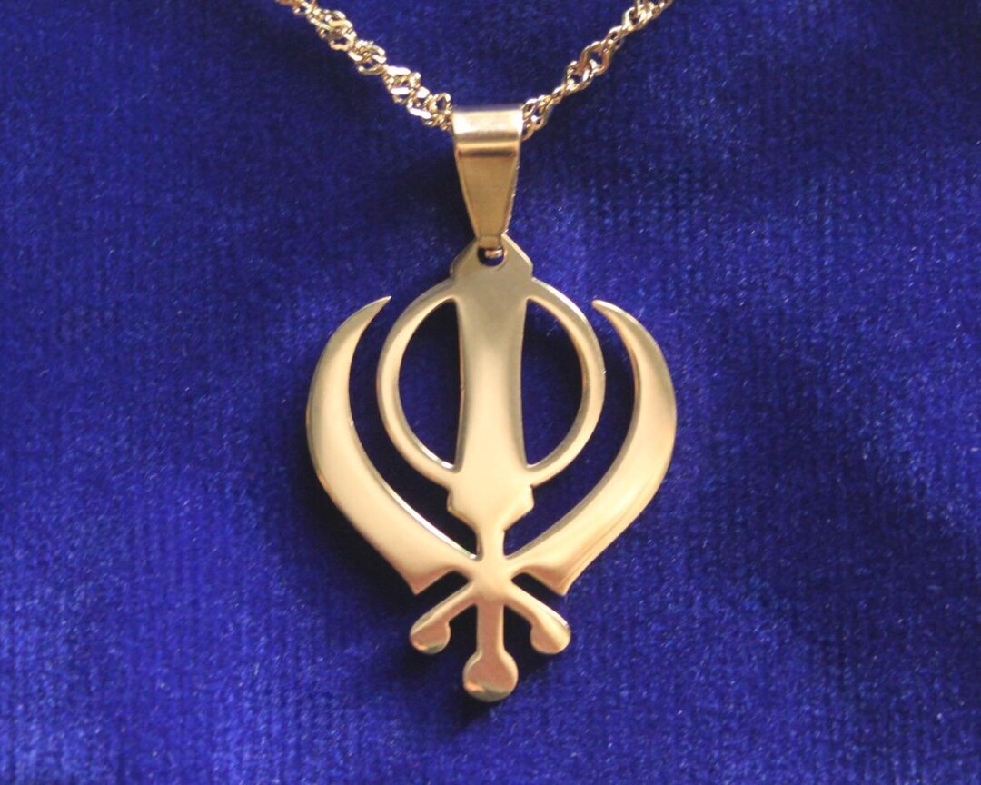 Sikh Khanda Gold Stainless Steel Pendant Necklace With Gift Pouch - Etsy