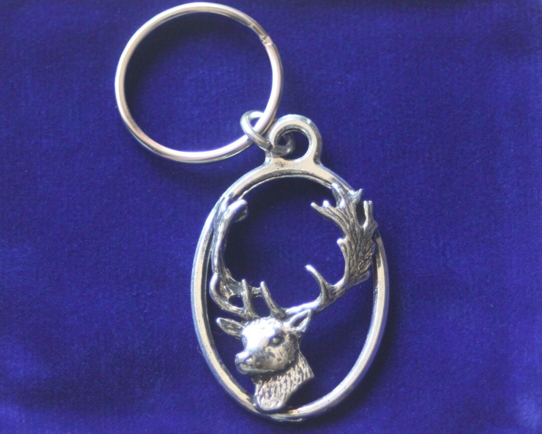 Fallow Deer Stag Keyring | Animal Lover Present Idea | Silver Pewter ...